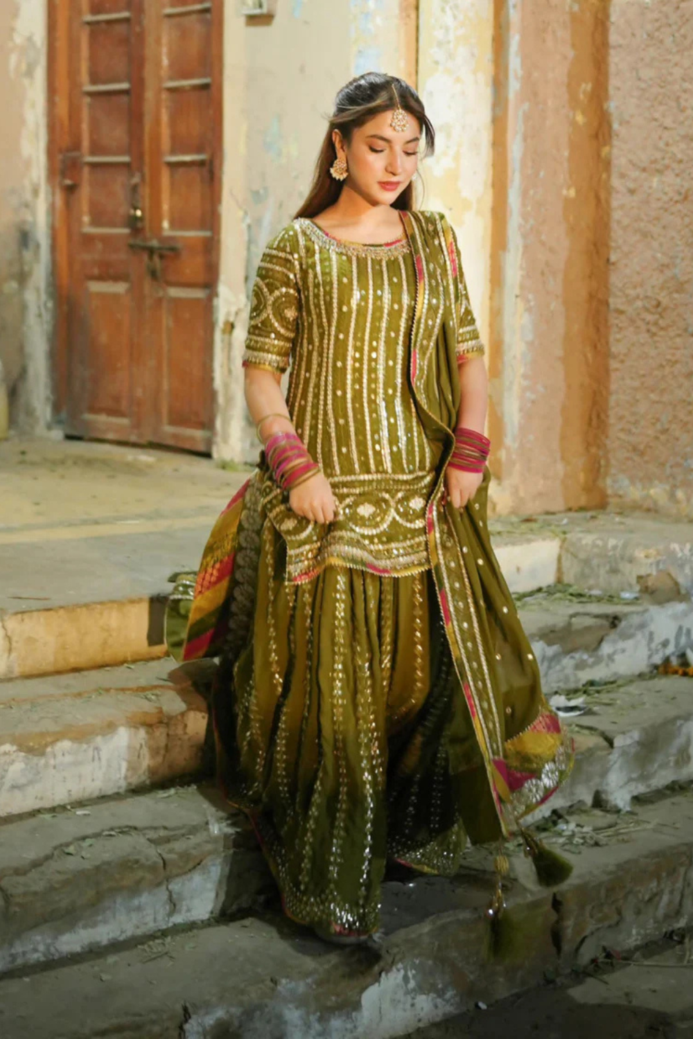 Shop Mehendi Green Pakistani Handmade Bridal Gharara Online in UAE ...