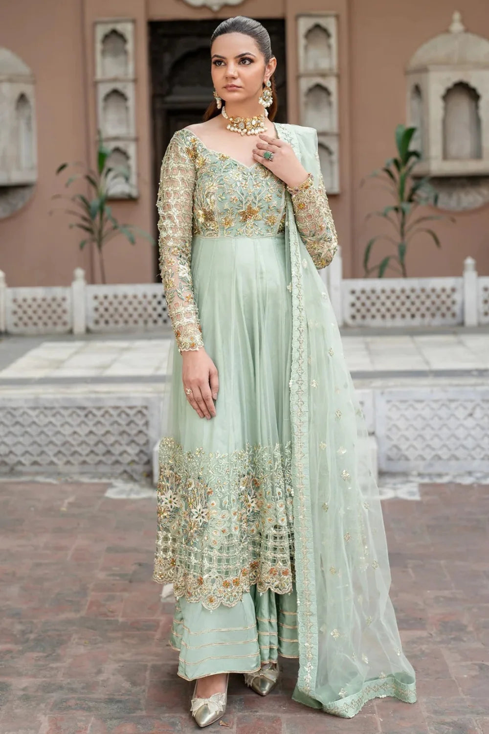 Pastel Green Partywear Anarkali Maxi Online in UAE – SALWAR MAHAL